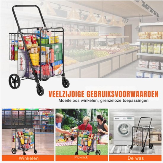 Chariot de courses pliable - Chariot d'épicerie Jumbo avec deux Paniers ...
