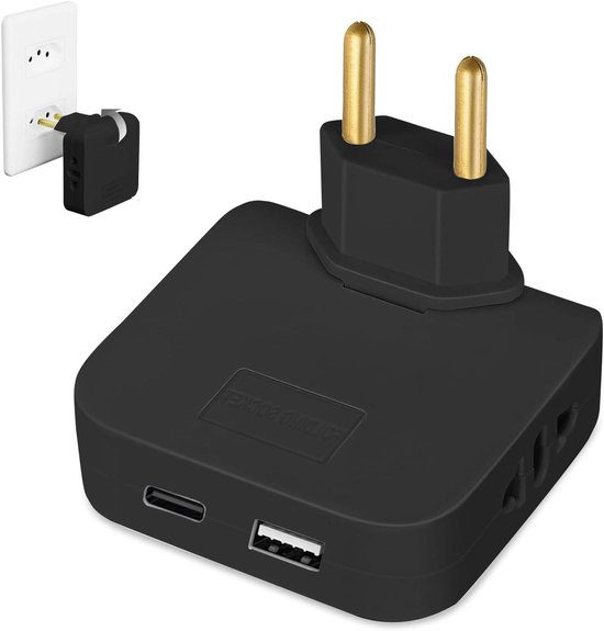 Adapter stopcontact met 1 USB en 1 type-C - Meervoudige stekkerdoos met ...