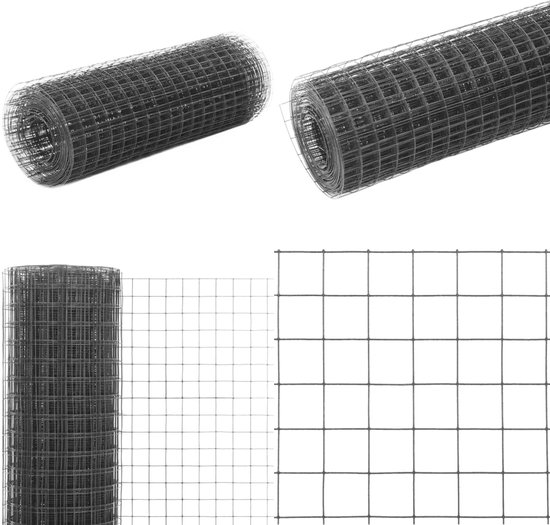 vidaXL Kippengaas 10x0,5 m staal met PVC coating grijs - Gaas - Gazen ...