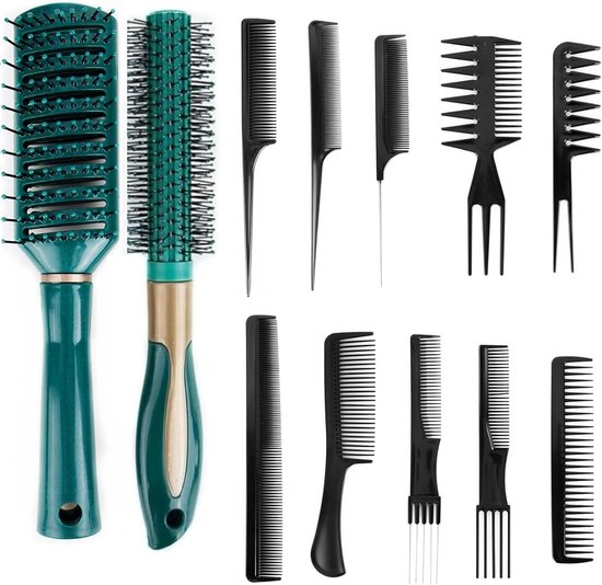 Multifunctionele Haarkam en Borstelset - 12-delige Styling Set voor ...