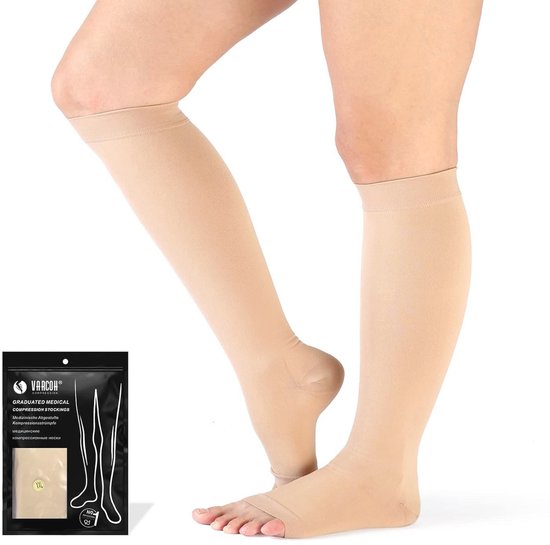 Compressiekousen Dames en Heren - Kniehoog - Open teen - 20-30 mmHg | bol
