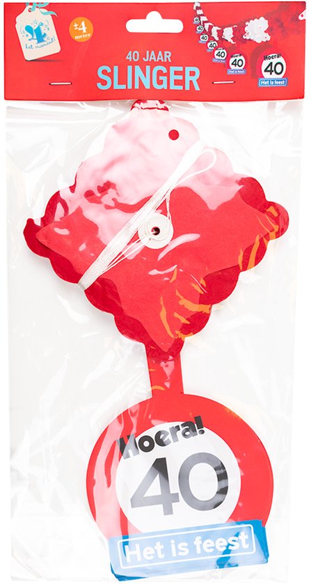 Slinger | Hoera! 40 Het is feest | rood | 4 meter lang | rond | bol