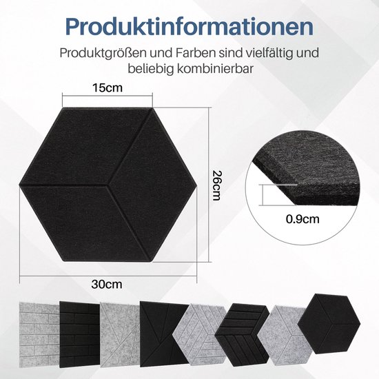 18 stuks Akoestische panelen Hexagon Wandpanelen Geluidspanelen ...