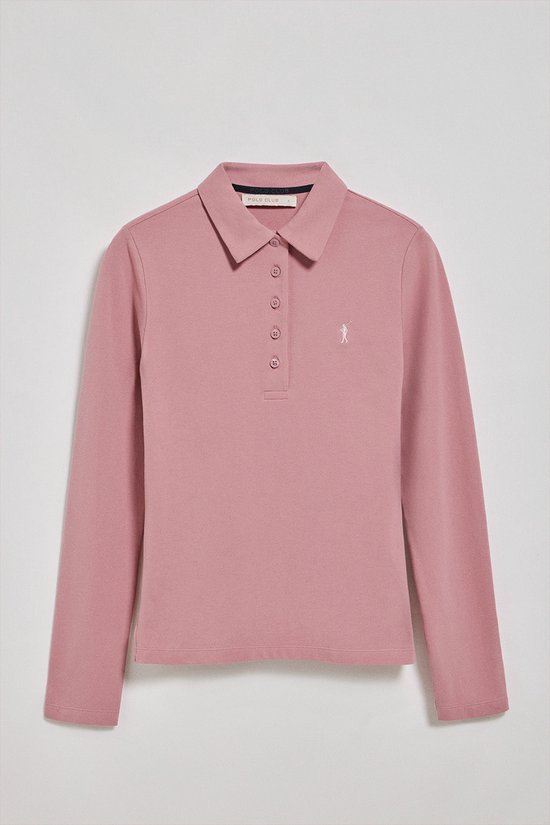 Roze polo "Priyanka" met vijf knopen en geborduurd Rigby Go-logo | bol