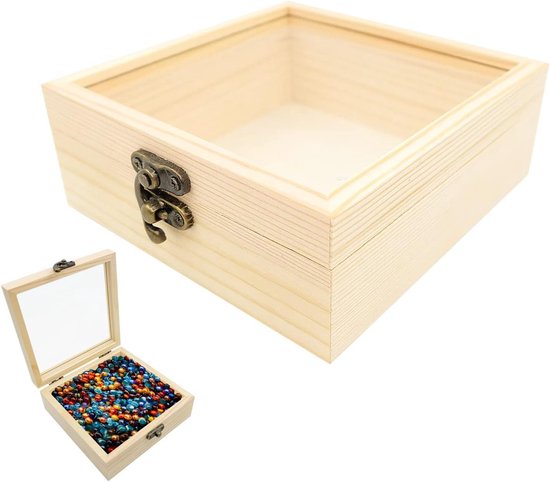 Klein Sieraden Doosje van Hout met Glazen Deksel - Ideaal voor Sieraden ...
