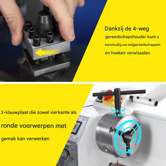 Precisie Metaal Draaibank – Mini Draaibank met 9 Frezen & 2 Klauwplaten ...