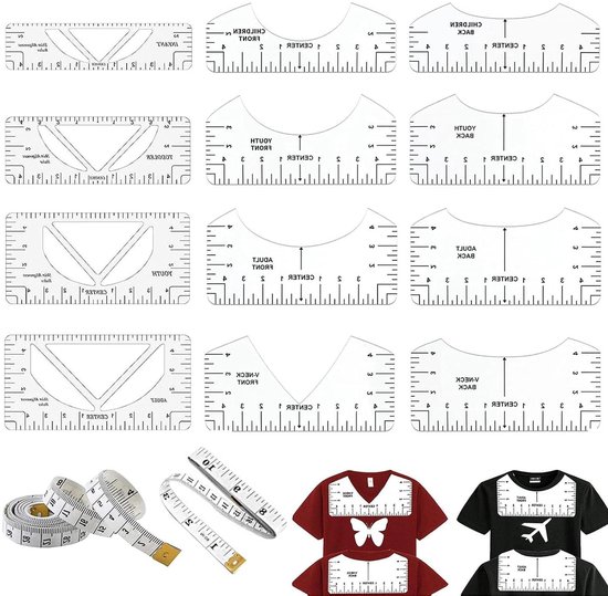 Tshirt Alignment Ruler - Vinyl Tools PVC 12 Alignment Lines and 2 Soft ...