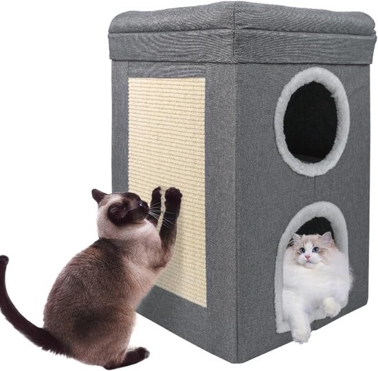Opvouwbare kattenmand met 3 etages en krabplank - Ruimtelijke en ...