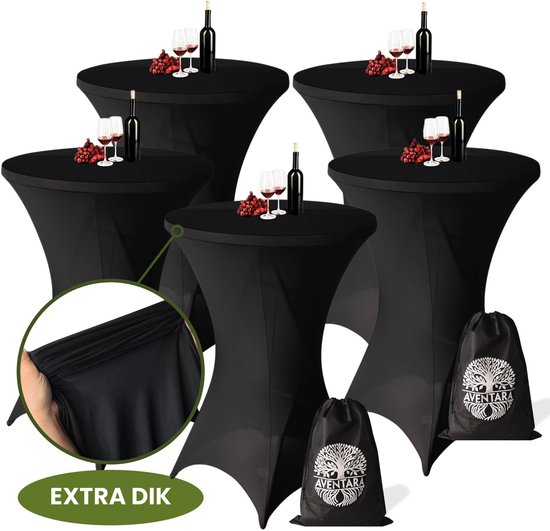 Statafelrok Zwart x 5 – ∅80-85 x 110 cm met Opbergtas – Statafelhoes Stretch Stof –... | bol