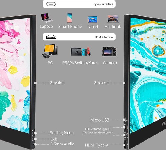 Wimaxit Portable Monitor Met Touch Screen 15.6 Inch Full HD 1920x1080 ...
