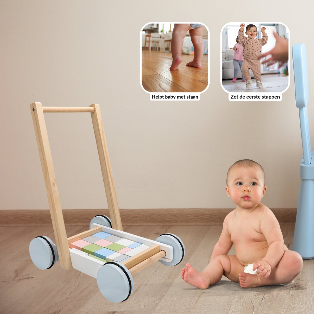 Buxibo - Houten Loopwagen met Blokken - Loopstoeltje - Baby Walker ...