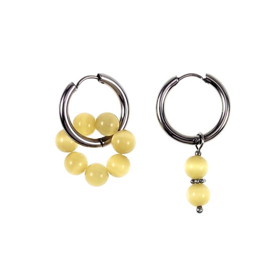 ∅19mm Oorringen Dames - Gele Kattenoog Natuursteen - RVS - Oorbellen met Kralen Hangers | bol