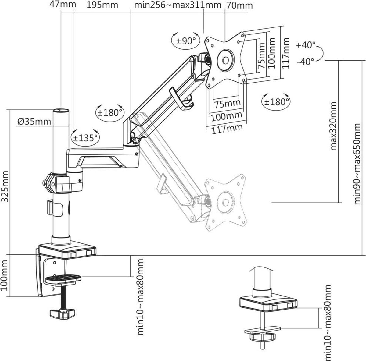 SpeaKa Professional SP-MM-400 Monitor-tafelbeugel 1-voudig 81,3 cm (32 ...