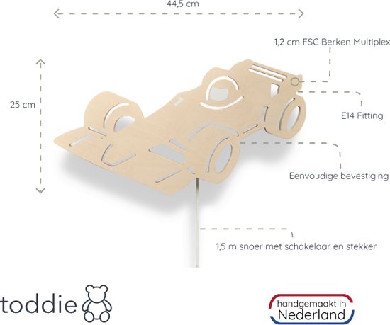 Houten wandlamp kinderkamer | Racewagen, Formule 1 - blank | toddie.nl ...