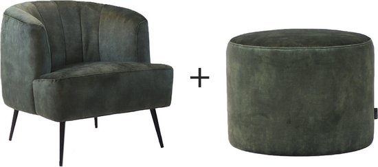 Bronx71® Velvet fauteuil Billy en velvet poef Beau donkergroen | bol