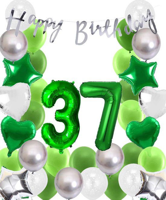 Snoes Ballonnen 37 Jaar Wit Groen Zilver Mega Ballon - Compleet ...