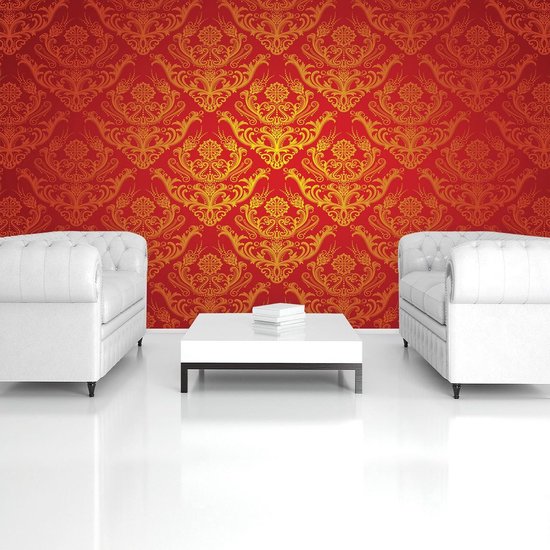 Fotobehang - Vlies Behang - Rood en Gouden Ornament - Kunst - 368 x 254 ...