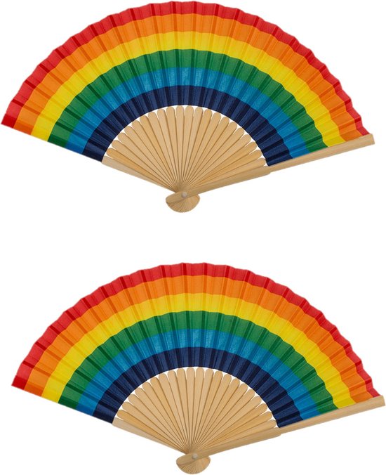 Spaanse hand waaier - 2x - Pride/Regenboog/LHBTIQ+ - bamboe/papier - 21 ...