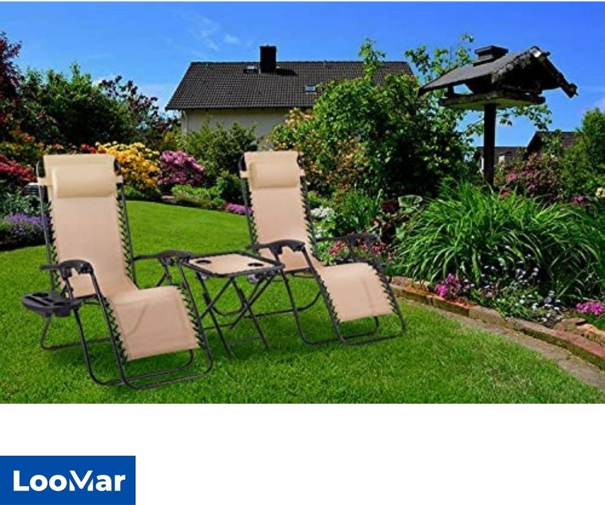 LooMar Ligstoel - set van 2 met tafel - Tuin - Buiten - Tuinstoel ...