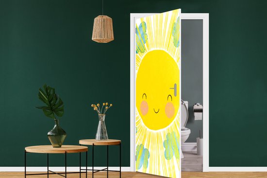 Deursticker Zon - Geel - Kinderen - Illustratie - 80x205 cm ...