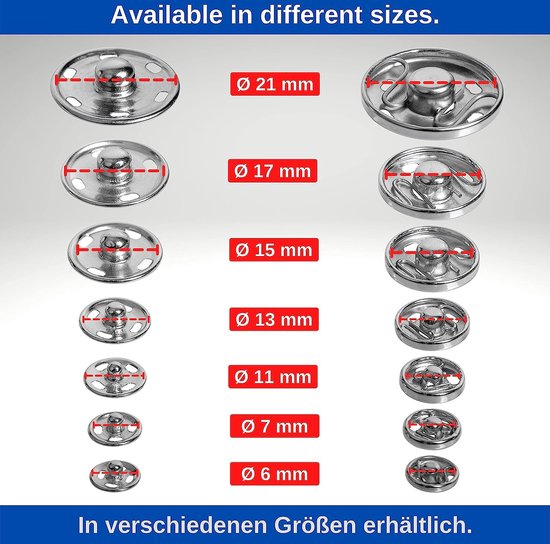 Drukknopen, Ø 6 mm, 20 paar zilver, Patches voor kleding en stoffen ...