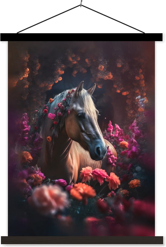 Posterhanger incl. Poster 120x160 cm - Schoolplaat - Paard - Bloemen - Paars - Oranje... | bol