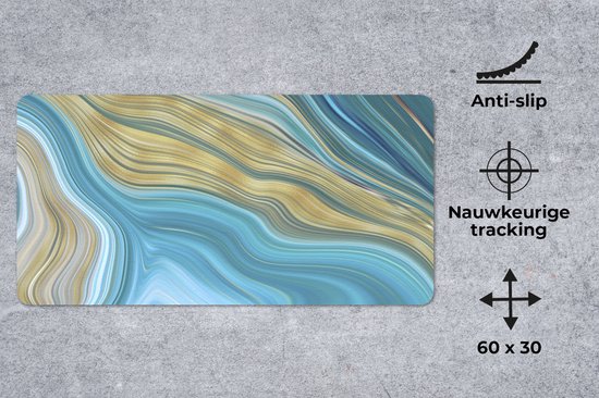 Bureau onderlegger 60x30 cm - Muismat Marmer - Golven - Goud - Patronen ...
