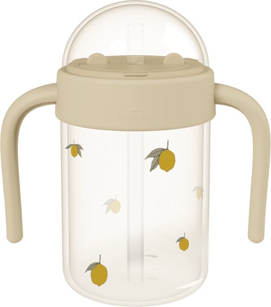 Konges slojd Drinkbeker baby met rietje - Handvat - 330 ml - Lemon | bol
