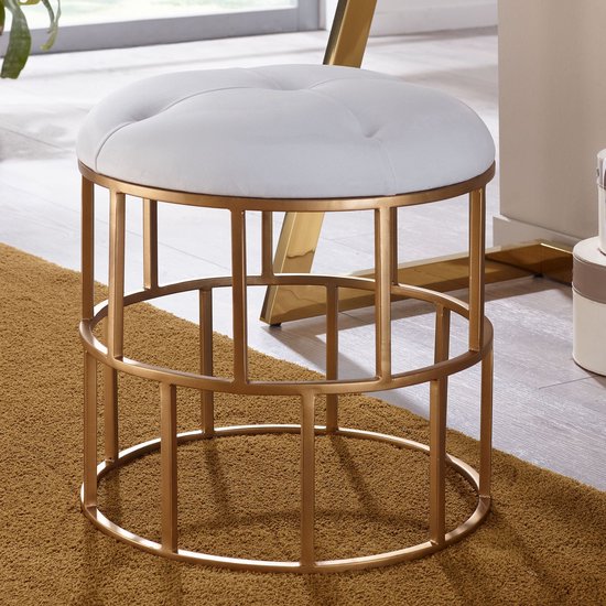 Rootz Ottoman - Ronde Gestoffeerde Voetenbank - Kleine Poef voor Bank ...