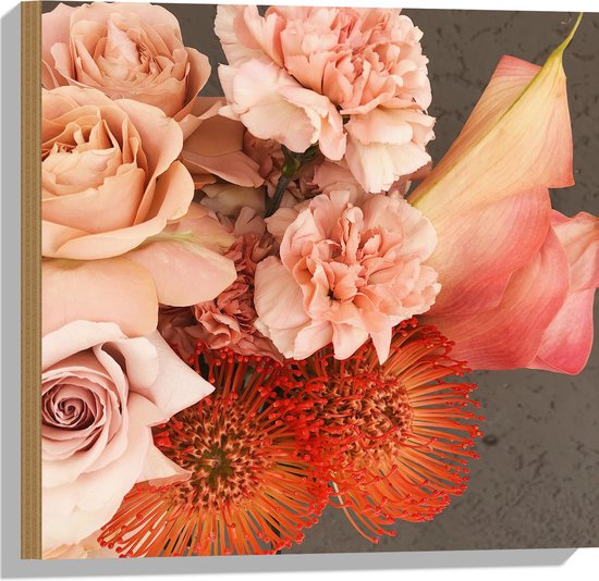 Hout - Bloemen - Rood - Boeket - 50x50 cm - 9 mm dik - Foto op Hout ...