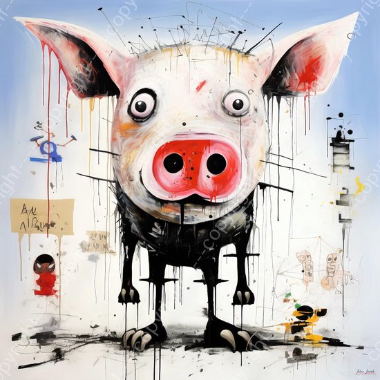 JJ-Art (Aluminium) 80x80 | Gek varken, abstract modern surrealisme in ...