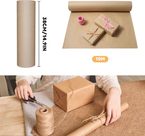 10m - 38cm Roll Bruin Kraftpapier - Natuurlijk Gerecycled Inpakpapier voor... | bol