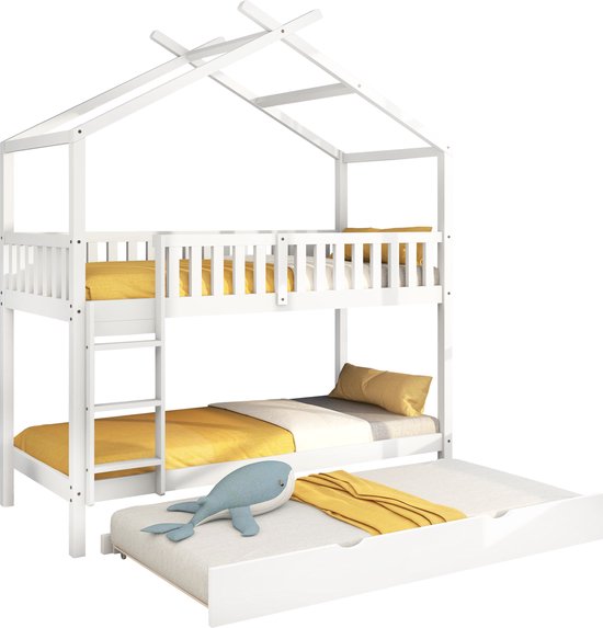 Merax House Bed Kinderbed 90 x 200 cm - Drie-in-één Bed met Uittrekbed ...