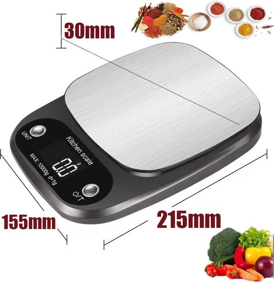 Digitale Keukenweegschaal - Keukenweegschaal Grote-afmetingen 5-kg-01-g ...