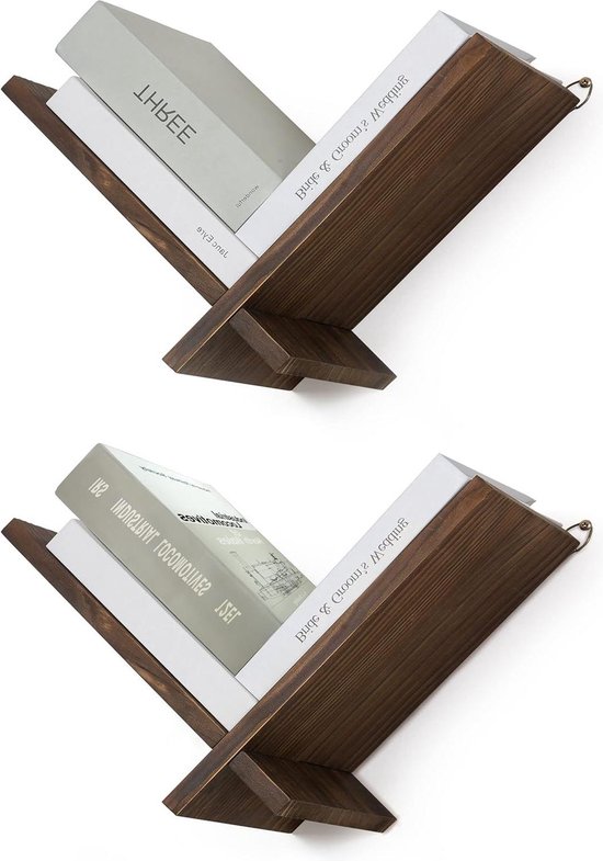 Vintage Wooden Floating Wall Bookcase - Small V Shape Wall Shelf Set of ...
