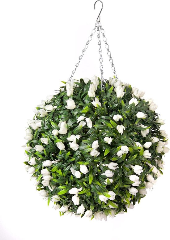 Kunstmatige TULIP Bloem Topiary Gras - Weelderig Lang Blad - 38cm - Wit ...