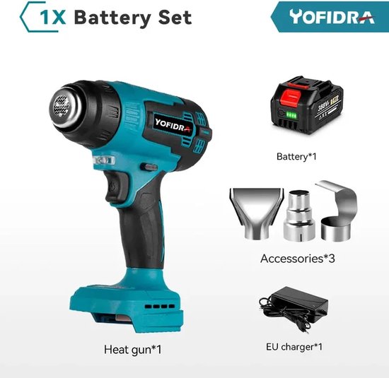 Elektrische heteluchtpistool, draadloze bediening, oplaadbaar met 3 mondstukken., 1... | bol