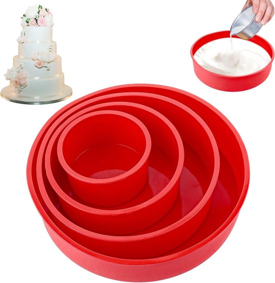 Set van 4 stuks ronde siliconen bakvormen - 10 cm 15 cm 20 cm 25 cm - voor gelaagde... | bol