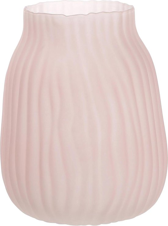 Large Modern Pink Ribbed Glass Vase H-21cm Tall for Floral Decoration ...