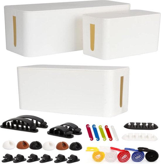 3 Pack White Cable Box Plug Box with 28 Cable Clips - Cable Collector ...