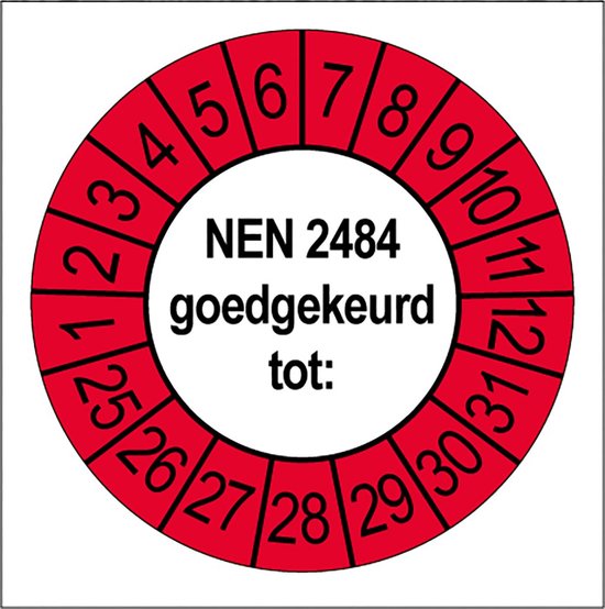 Wit | Keuringsstickers NEN 2484 | 50-pack (10 strips) | Vinyl | 35 mm ...
