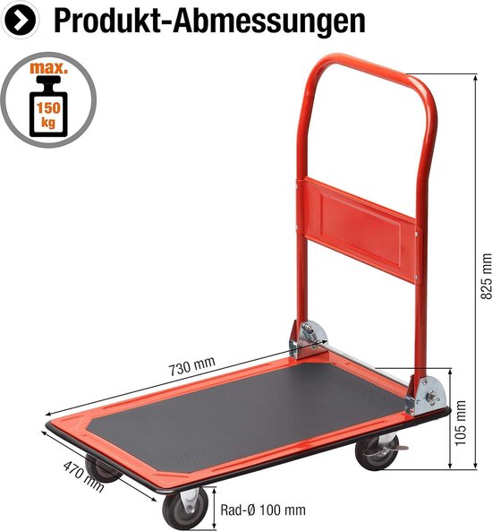 Inklapbare platformwagen - tot 150 kg draagkracht - parkeerrem en ...