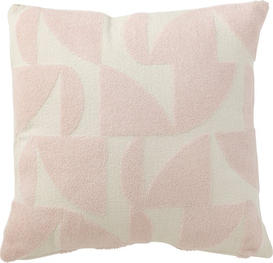 J-line - Kussen Geo Textiel Wit/lichtroze - 43x43x10cm | bol