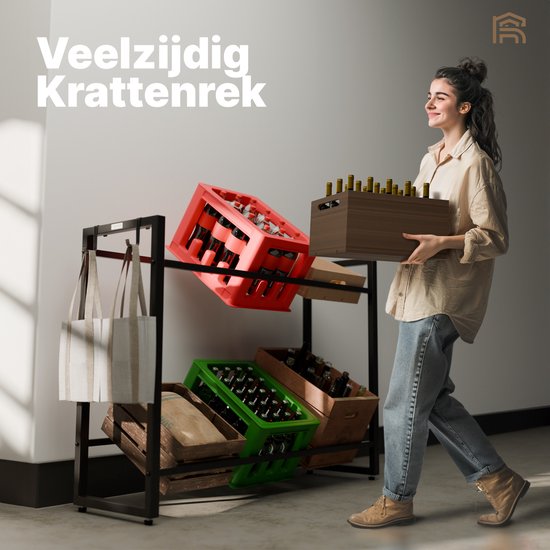 Rumy Krattenrek voor 6 Kratten Zwart - Opbergrek met haken ...