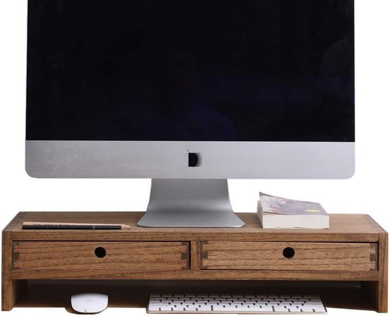 Monitorstandaard met laden - bureau opslag organizer - donkerbruin ...