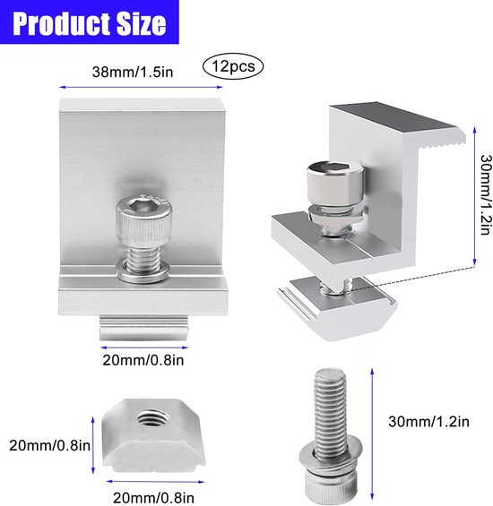 Zonnepaneelhouders voor Z-hoek Bevestiging - 12 Stuks voor Plat Dak | bol