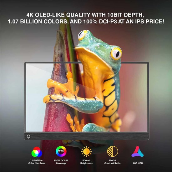 14-inch draagbare 4K UHD monitor met USB-C en Mini HDMI - HDR400, 60Hz ...
