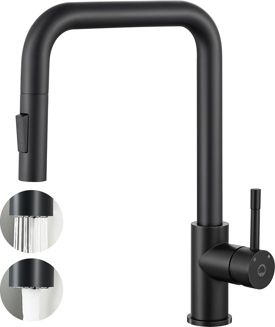 CECIPA max Keuken kraan Zwart - Keukenkraan Met Uittrekbare Uitloop - 360° draaibare... | bol