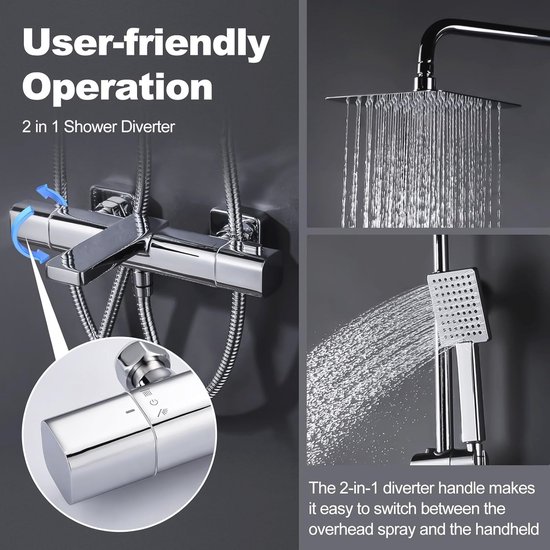 Complete Douchekraan Set met Thermostaat en 8 Inch Regendouche ...