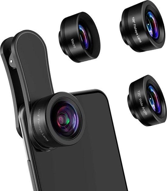 3-in-1 Smartphone Cameralens Set - Telelens, Macrolens & Groothoeklens ...